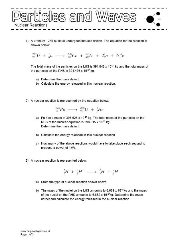 Nuclear Reactions – mallonphysics.com